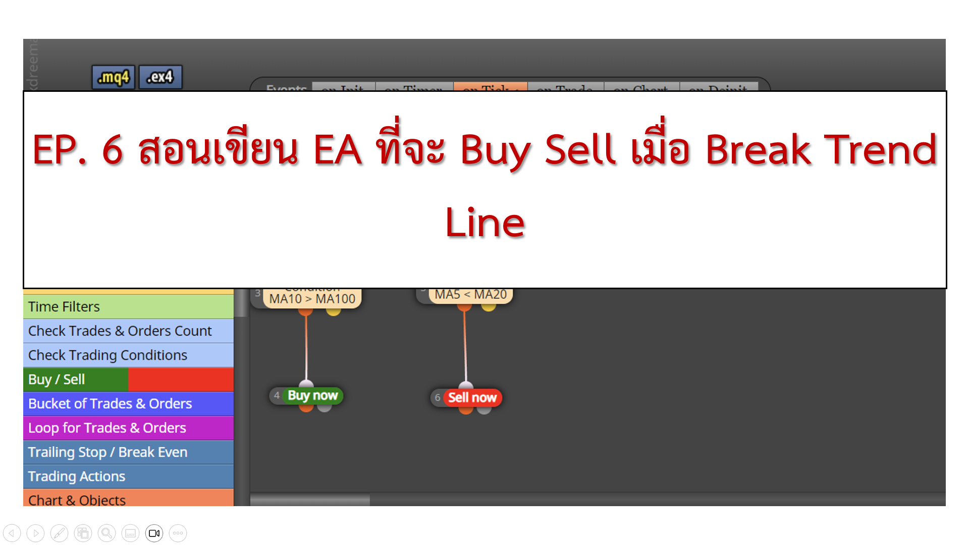 สอนเขียน EA Forex ด้วย FXDREEMA EP. 6 สอนเขียน EA ที่จะ Buy Sell เมื่อ Break Trend Line - Forexduck